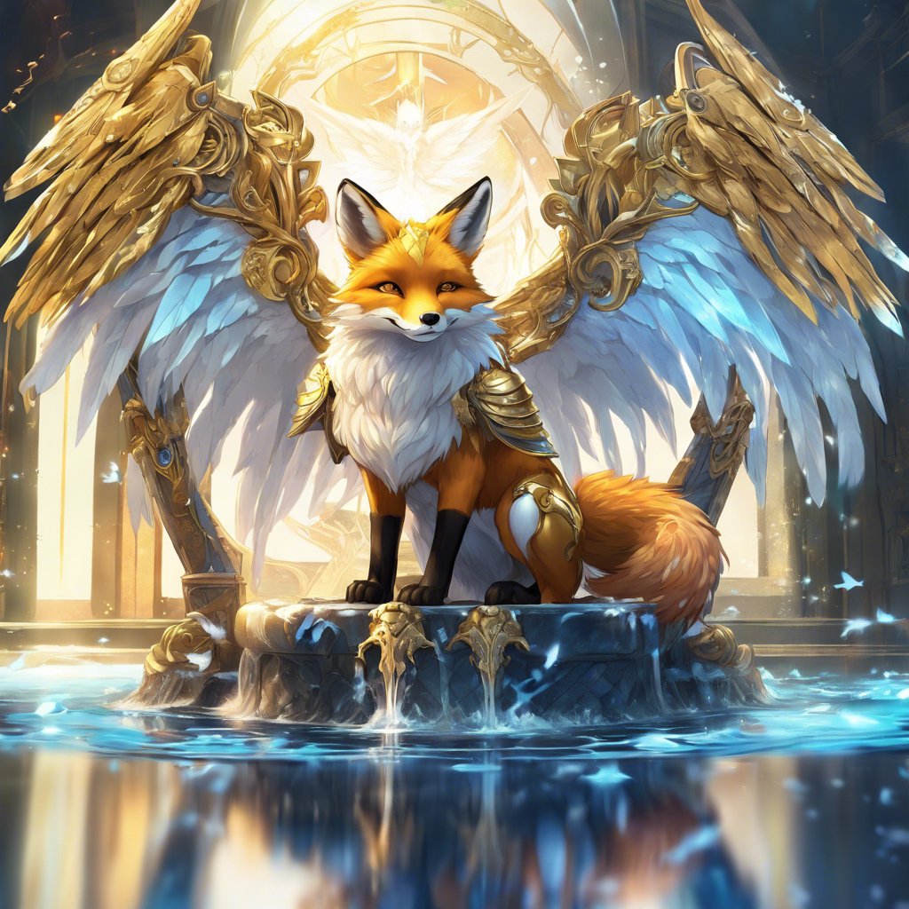 A fox with angel wings, gold | Fanart