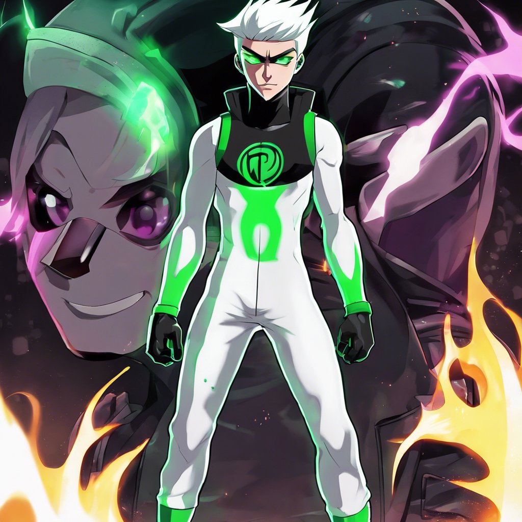 Explore Danny Phantom His Hair Is White He Has Glowing Green Eyes And ...