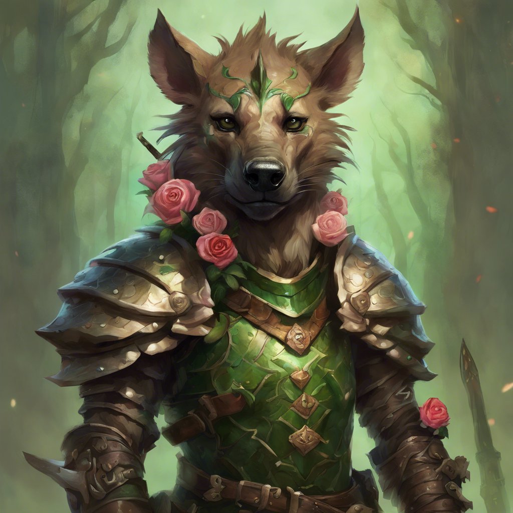 Anthropomorphic hyena wearing brown and green Fanart
