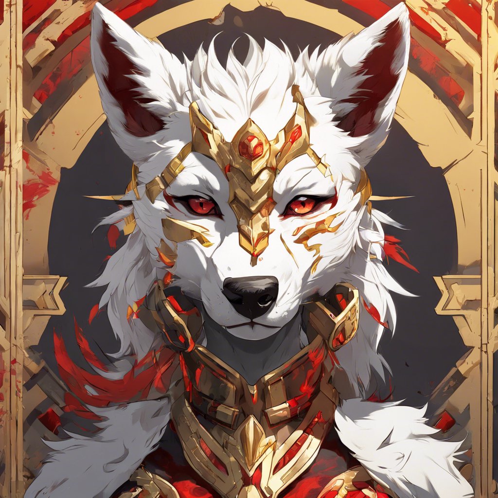 White hyena furry female warrior red | furry.ai