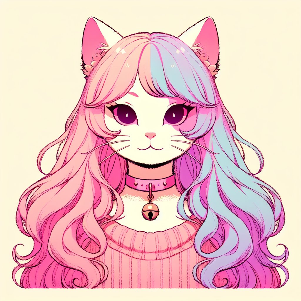 Pastel pink cat furry with half | Fanart