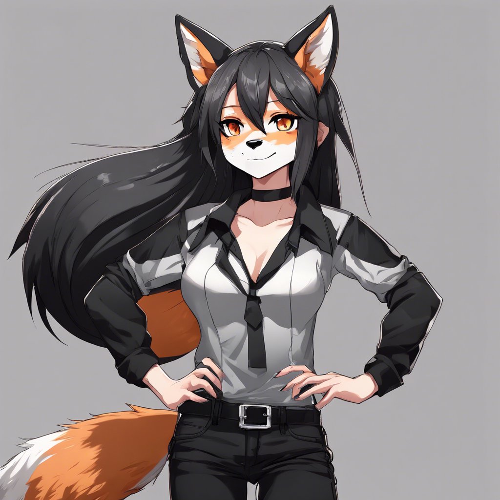 female furry fox black shirt with Fanart