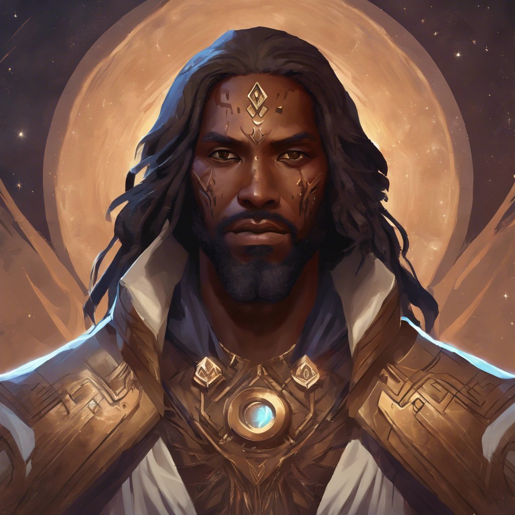 Aasimar Warlock with brown skin who | Fanart