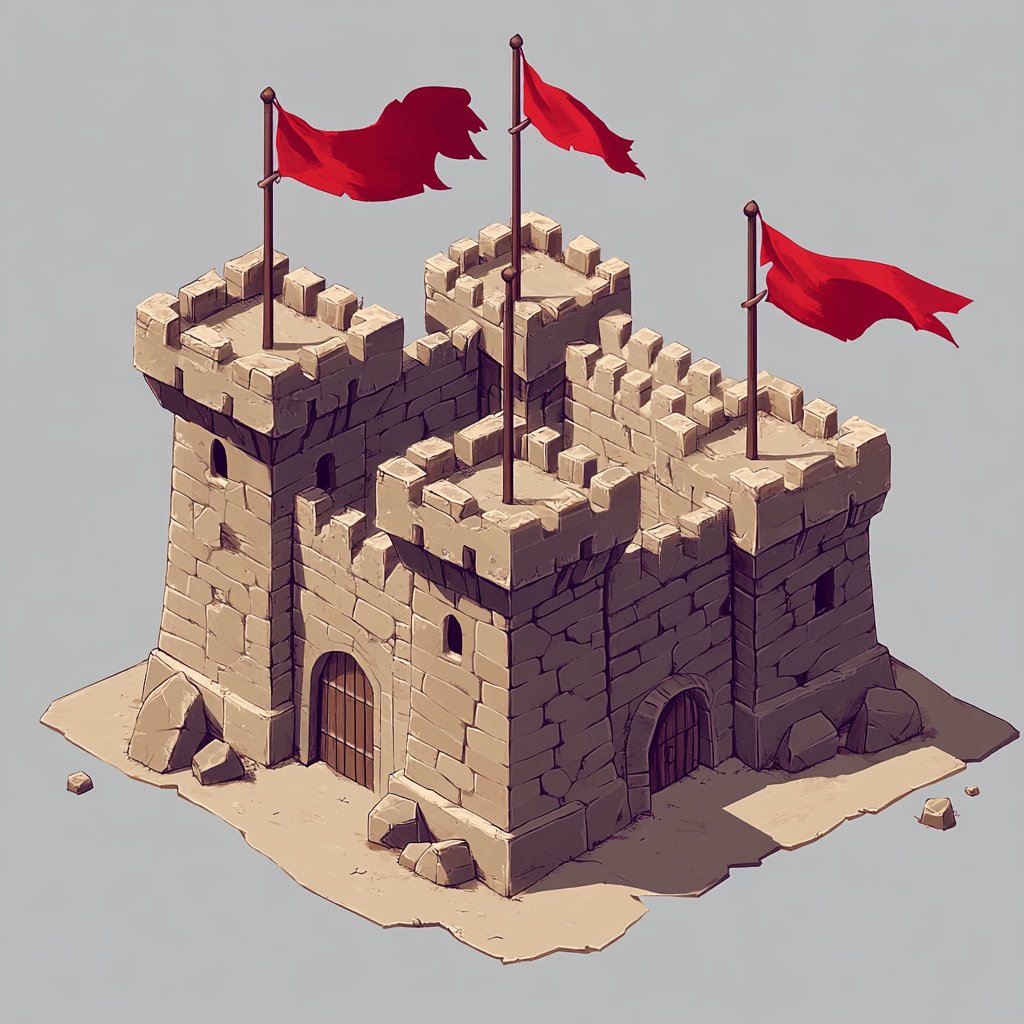 Isometric medieval castle, stone walls, red Fanart