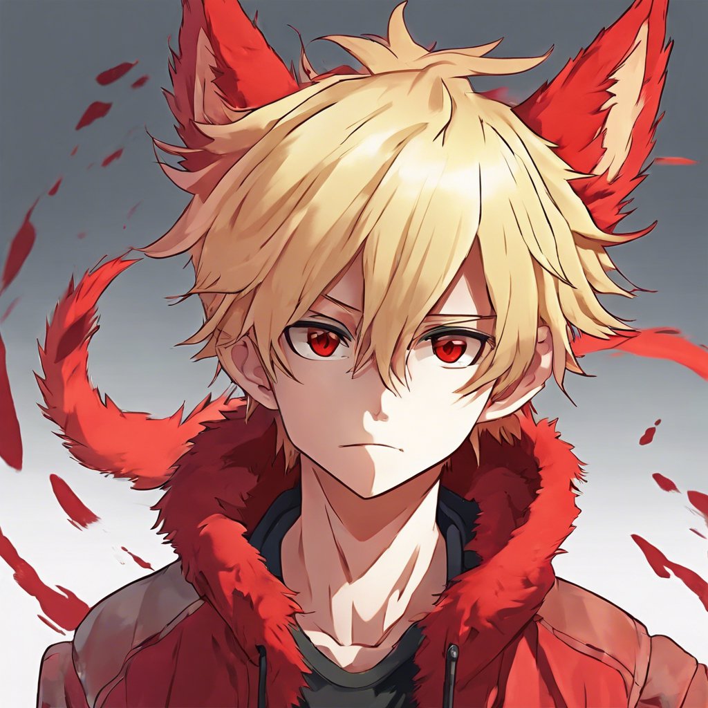 Blonde boy with red furry ears Fanart