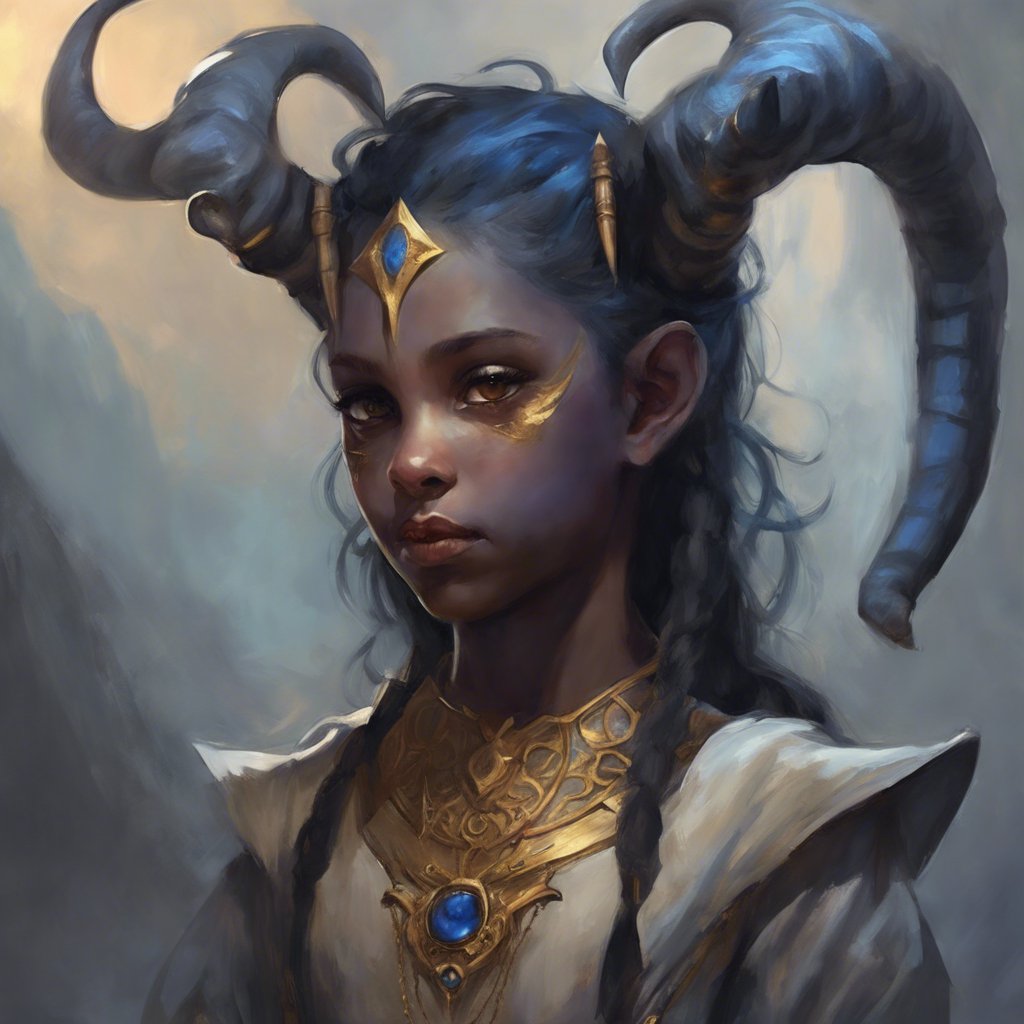 Tiefling girl, child, young, dark hair, Fanart
