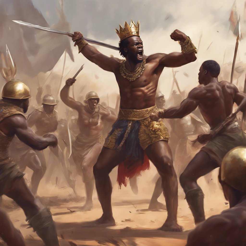 Shirtless African King fighting with European Fanart