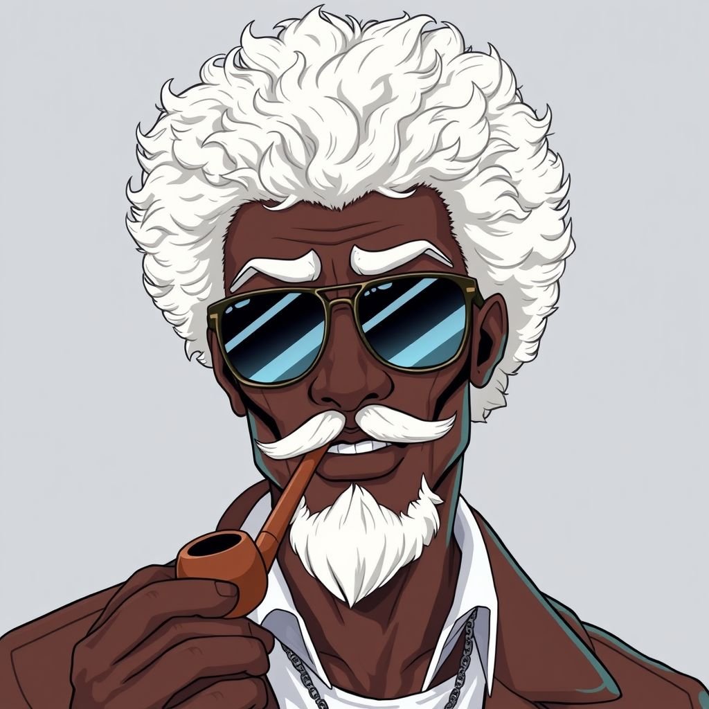 Black man with white afro and Fanart