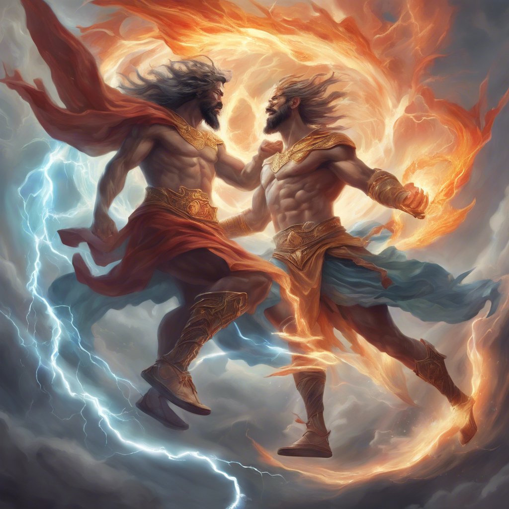 Two gods fighting one lightning one Fanart