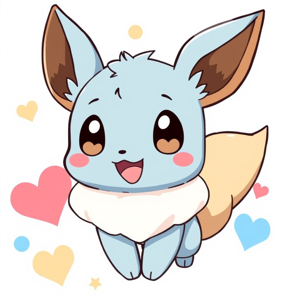 Blue eevee pokemon happy face | Fanart
