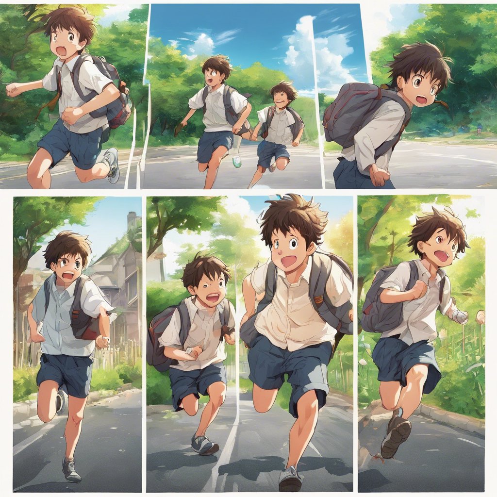 Four sequential pictures of boy running Fanart