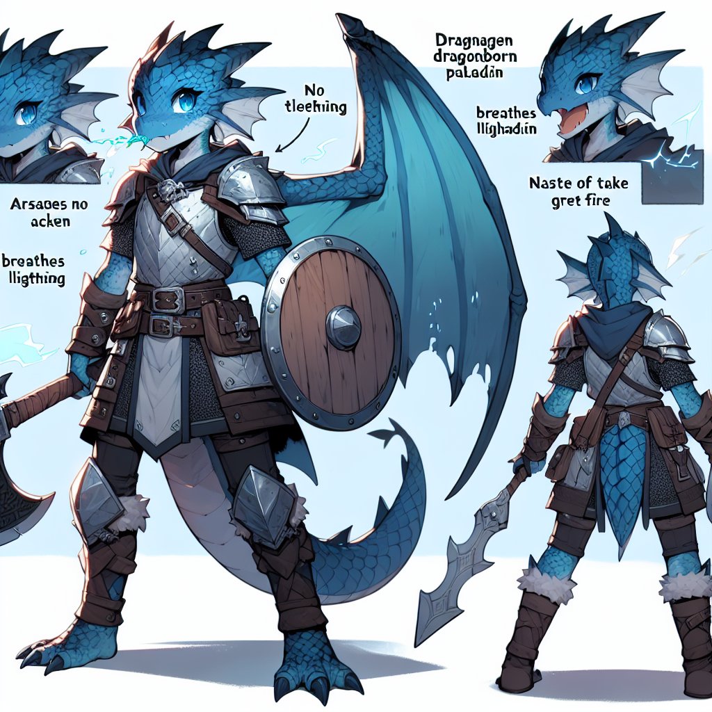 Blue female Dragonborn teenager paladin great Fanart