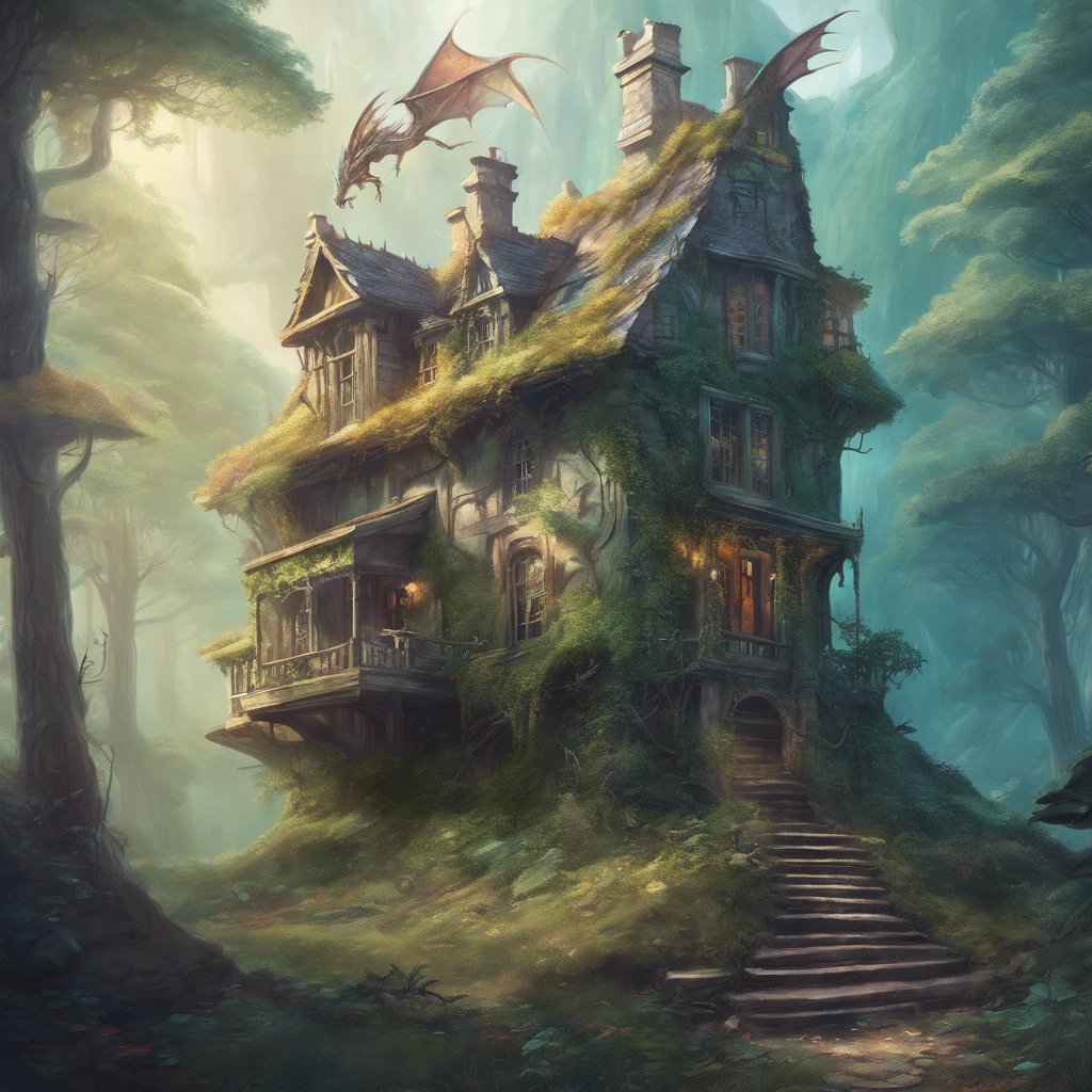 Old house in forest with dragon Fanart