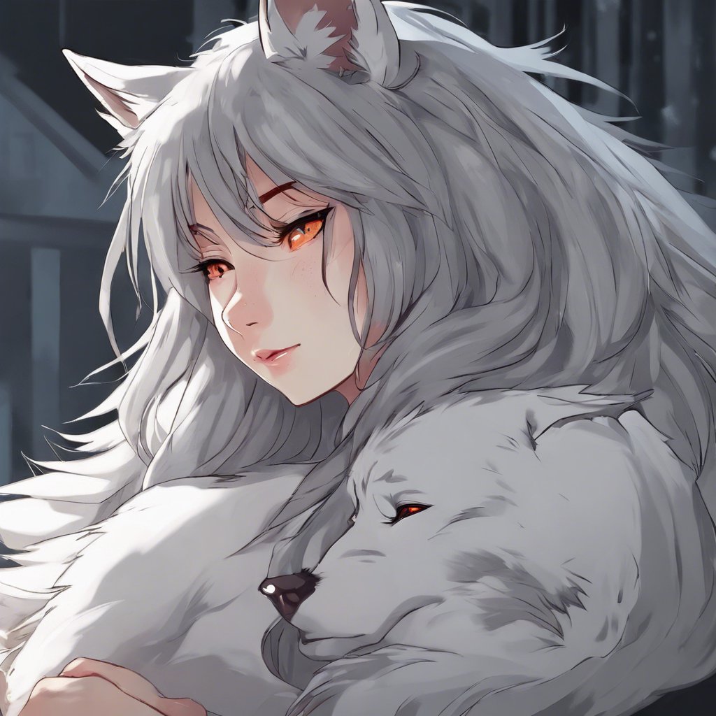 Light grey wolf feminine girl sleepy Fanart