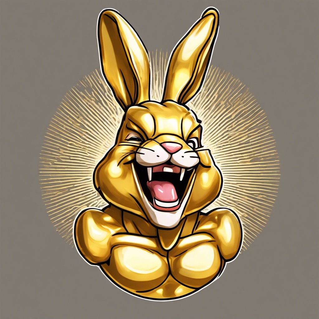 A shiny gold laughing muscular rabbit | Fanart