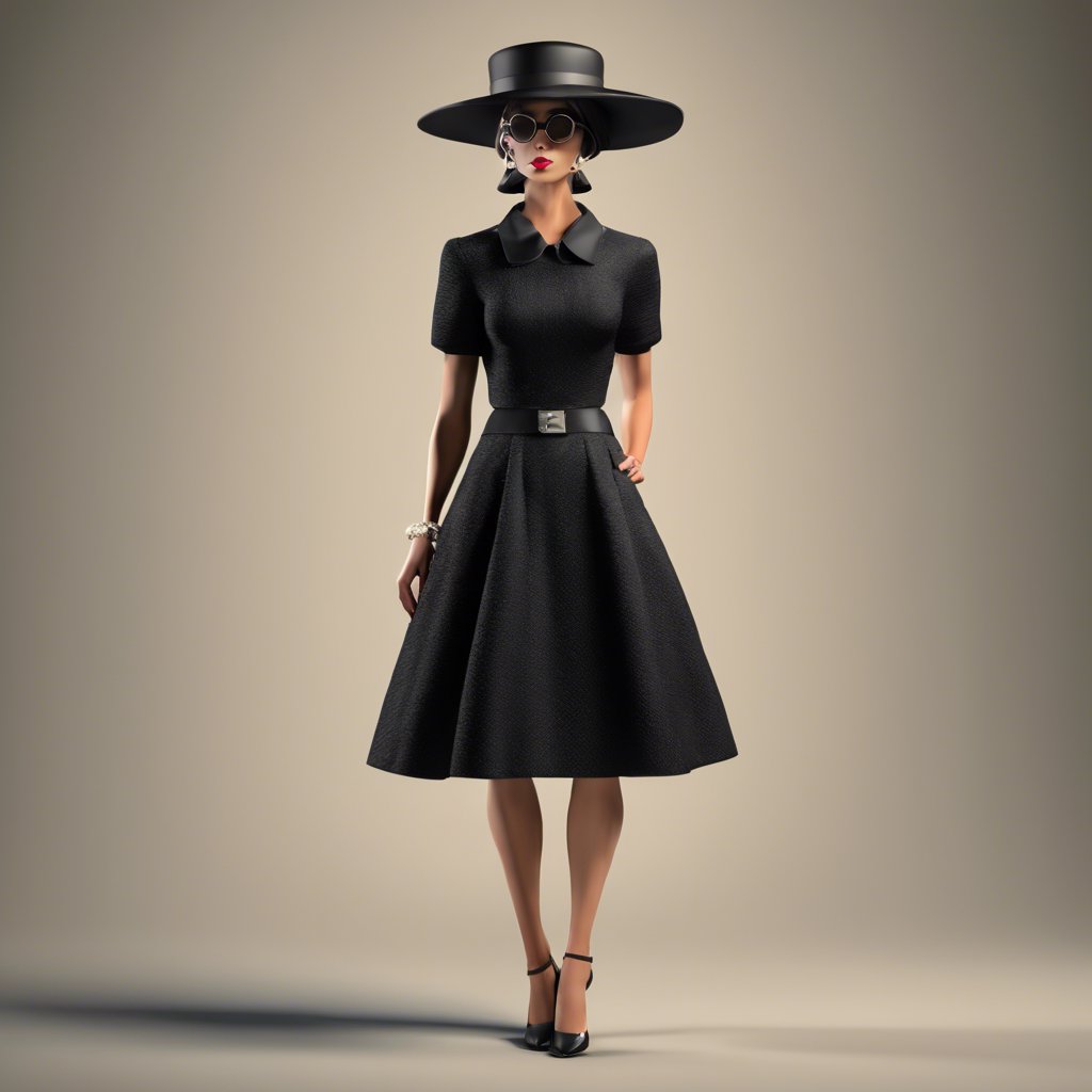 Vintage all black summer outfit, feminine, Fanart