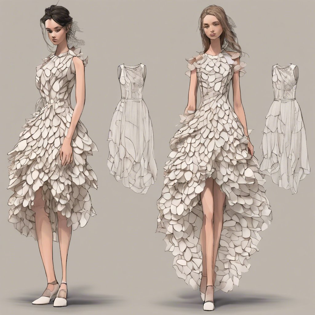 Petal inspired dress designs with flowing Fanart