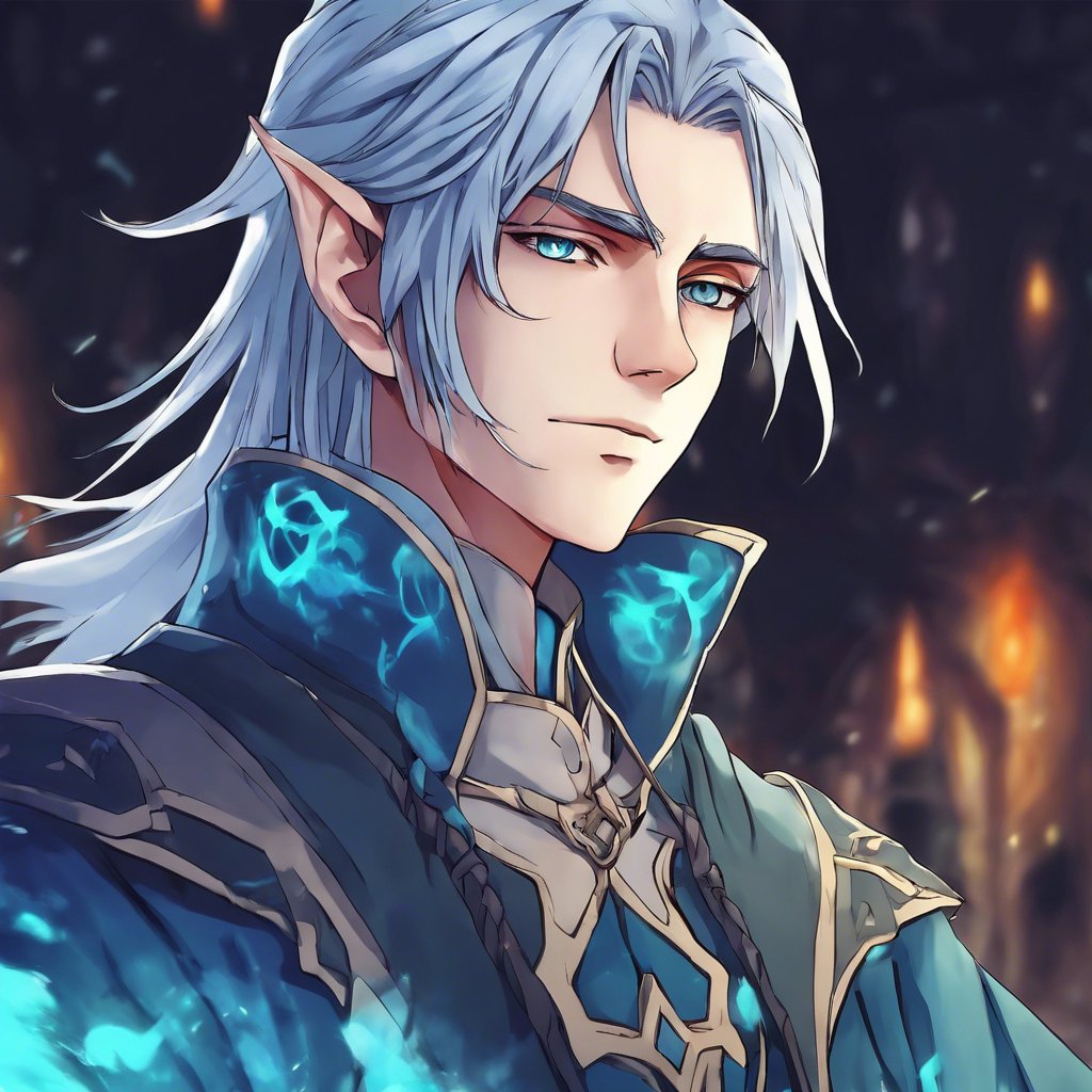 male elf mage with greyish blue Fanart