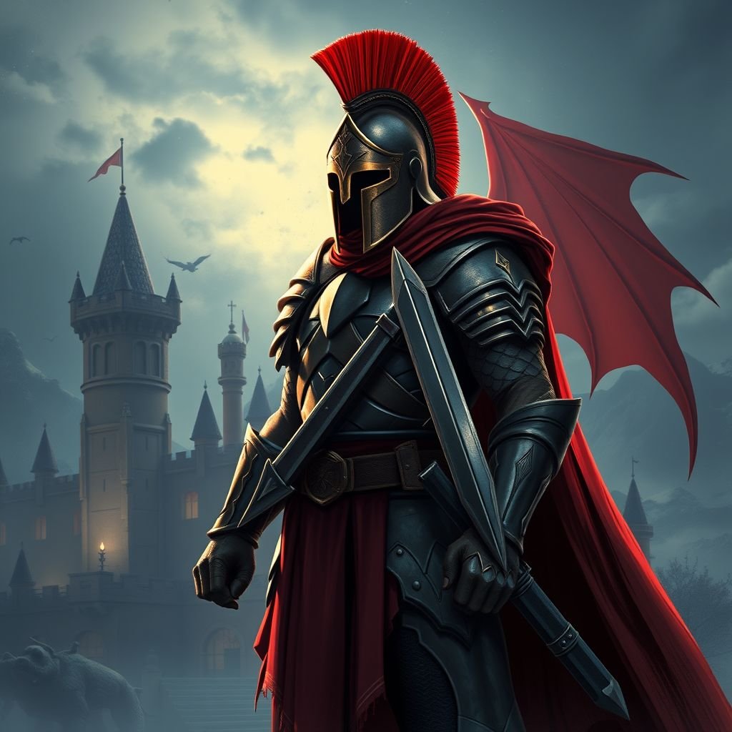 Spartan Knight, night sky, medieval castle Fanart
