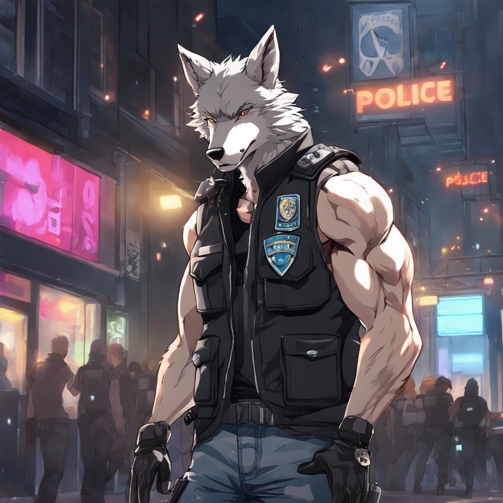 furry male wolf wearing black tank | Fanart