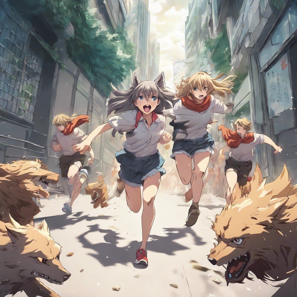 Wolf girl running away from men Fanart