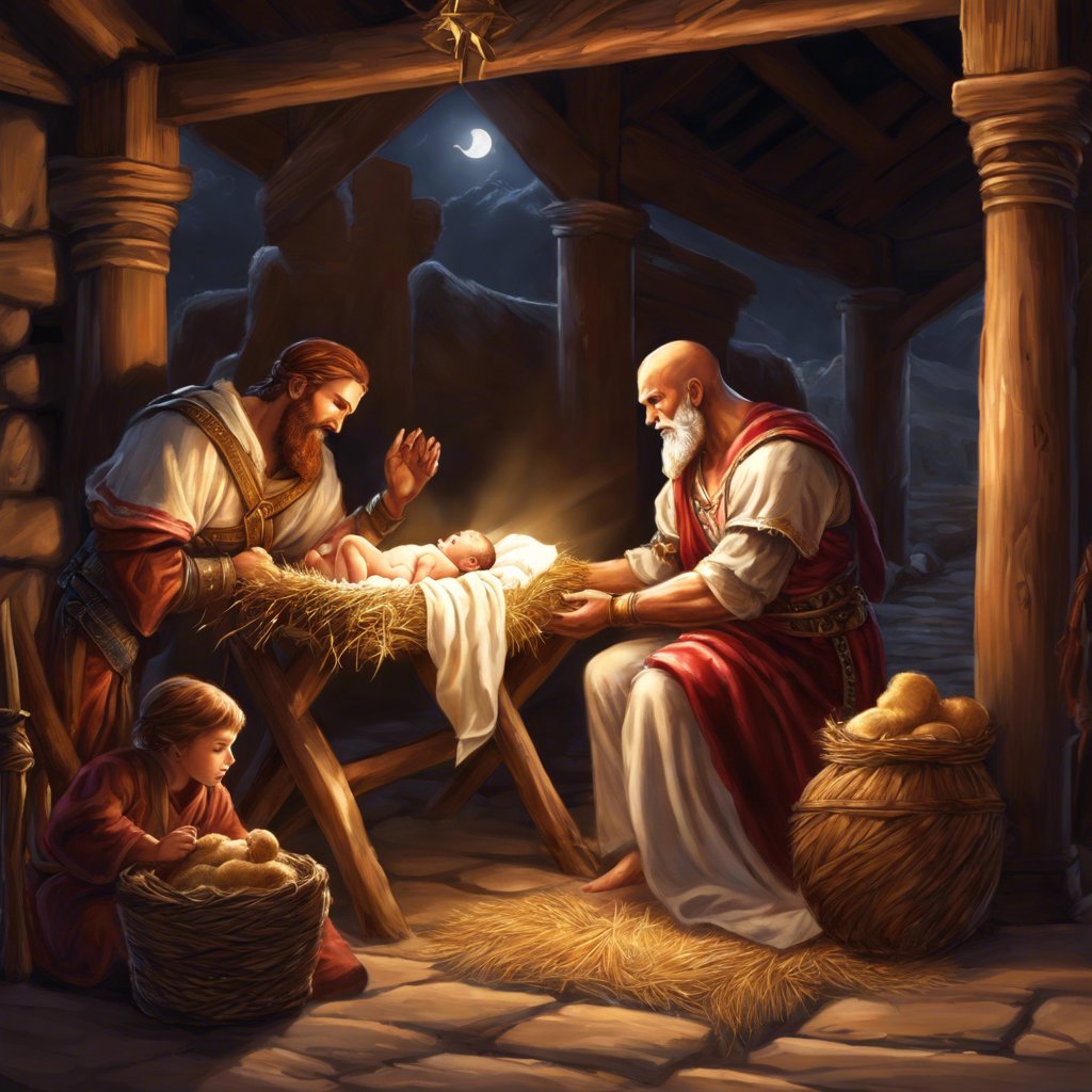 Kratos, a wiseman, bringing gold, kneeling Fanart