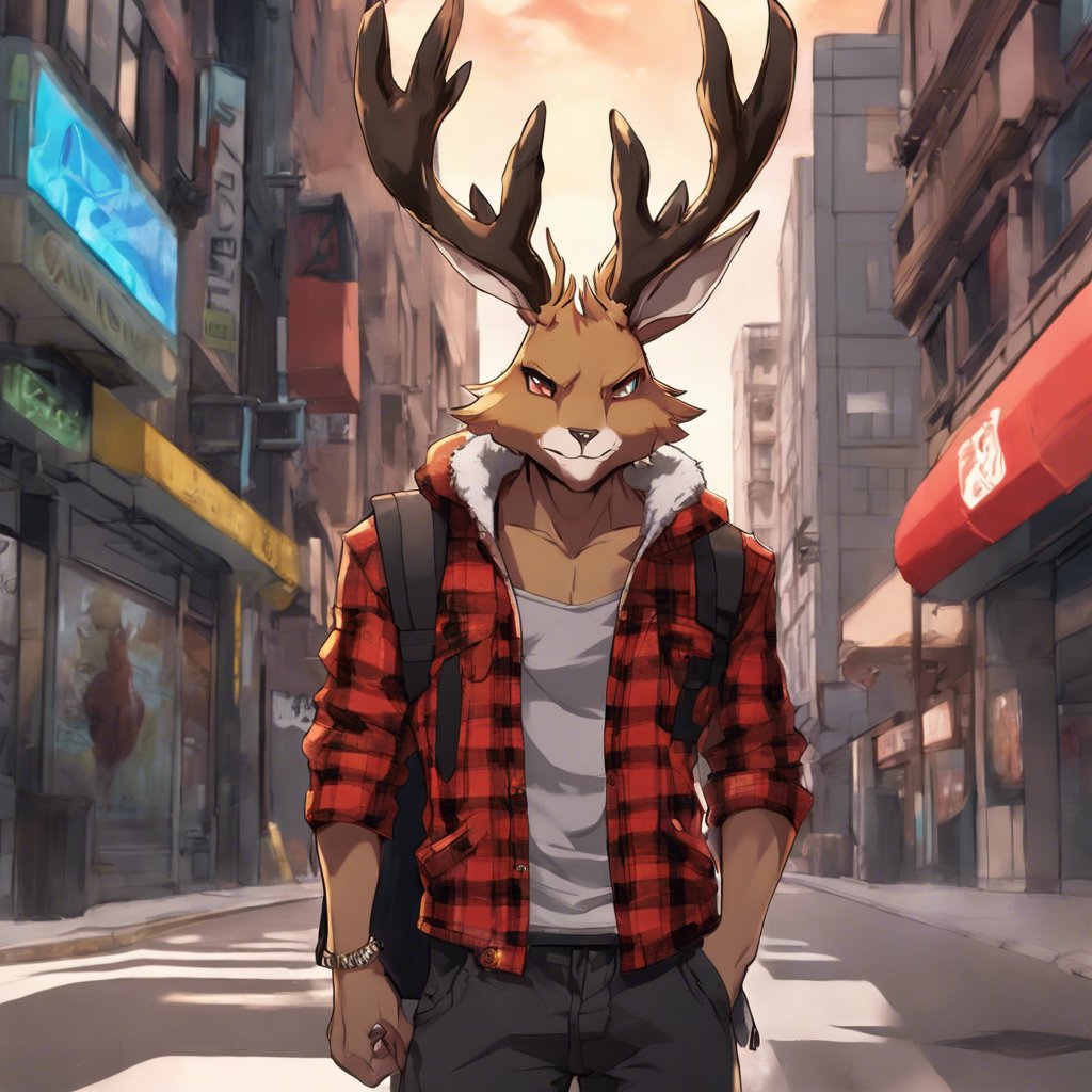 A shirtless anthropomorphic male jackalope with Fanart