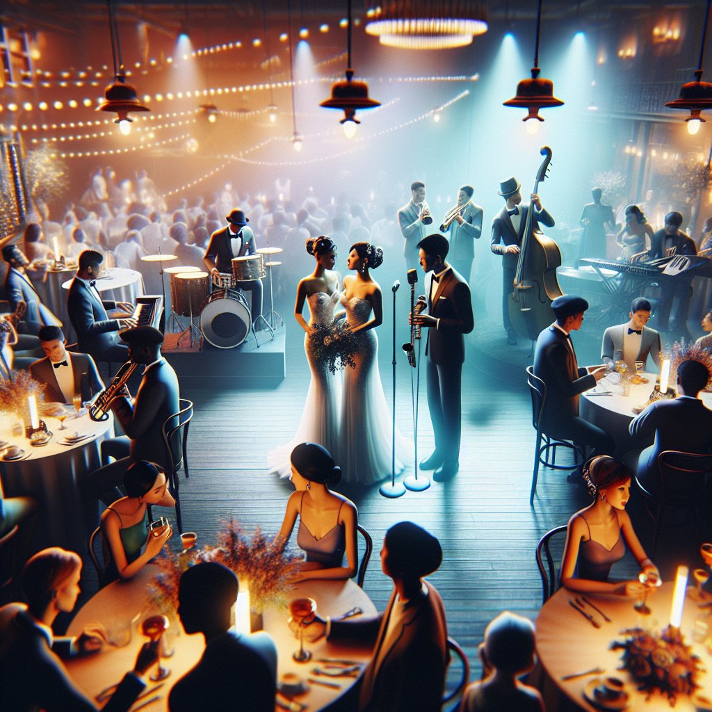 A lively jazz club-themed wedding with Fanart