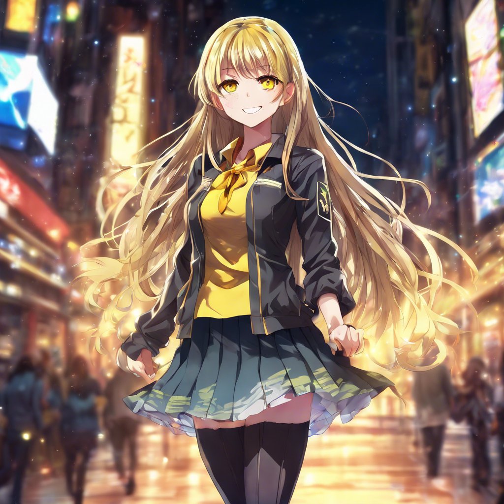 Anime girl, long hair, yellow light | Fanart