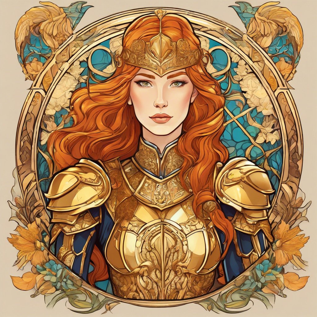 Golden knight portrait warrior woman ginger Fanart