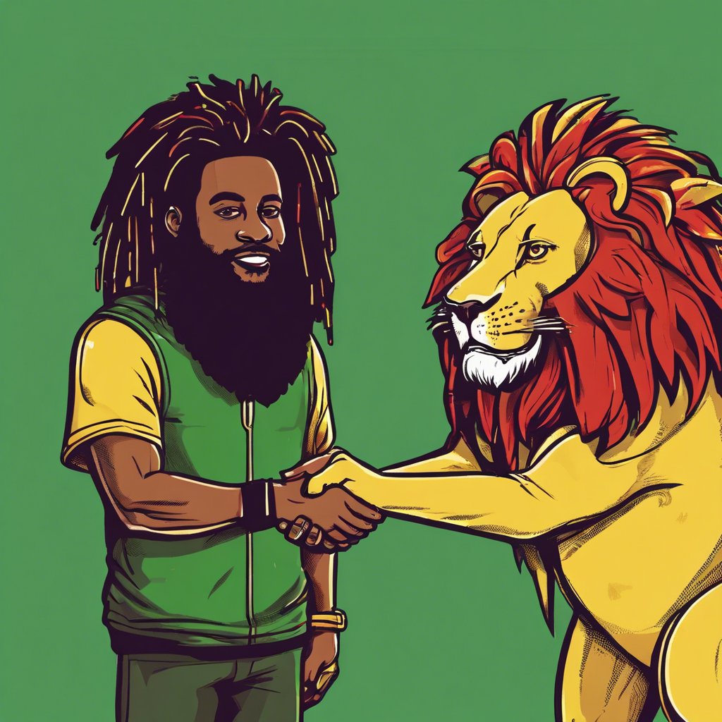 rasta and lion shaking hands Fanart