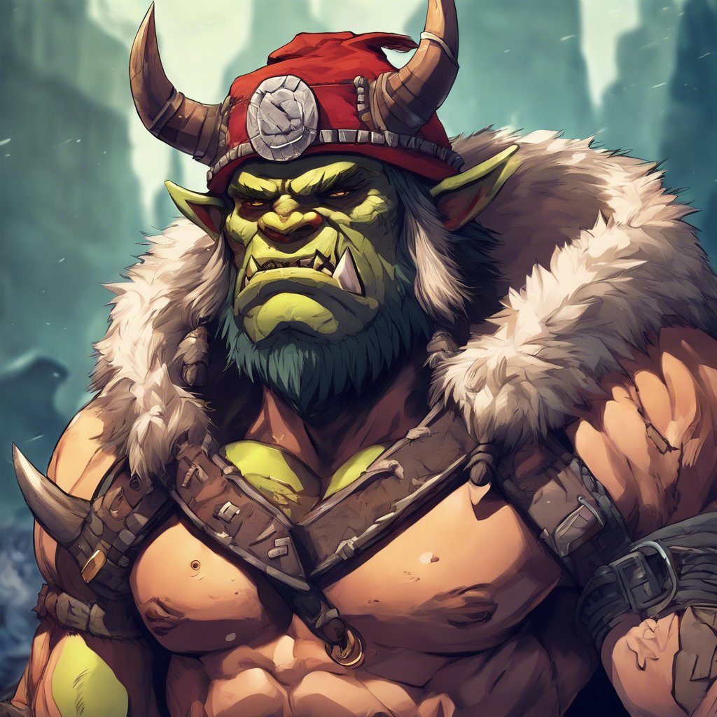 Half-orc barbarian with a bear hat Fanart