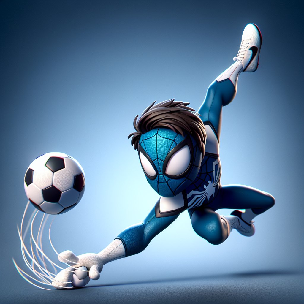 Spiderman playing soccer, in his original Fanart