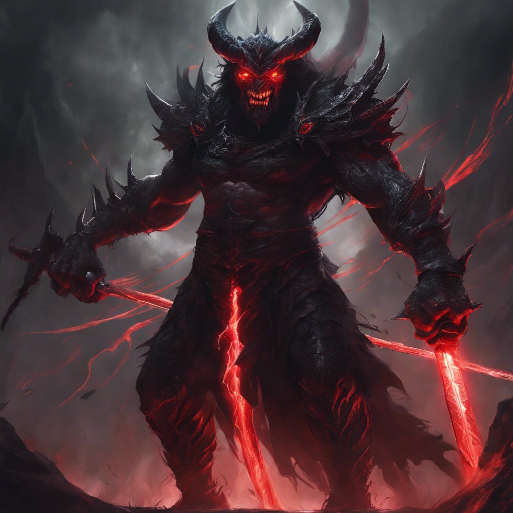 Giant dark demon with glowing red Fanart