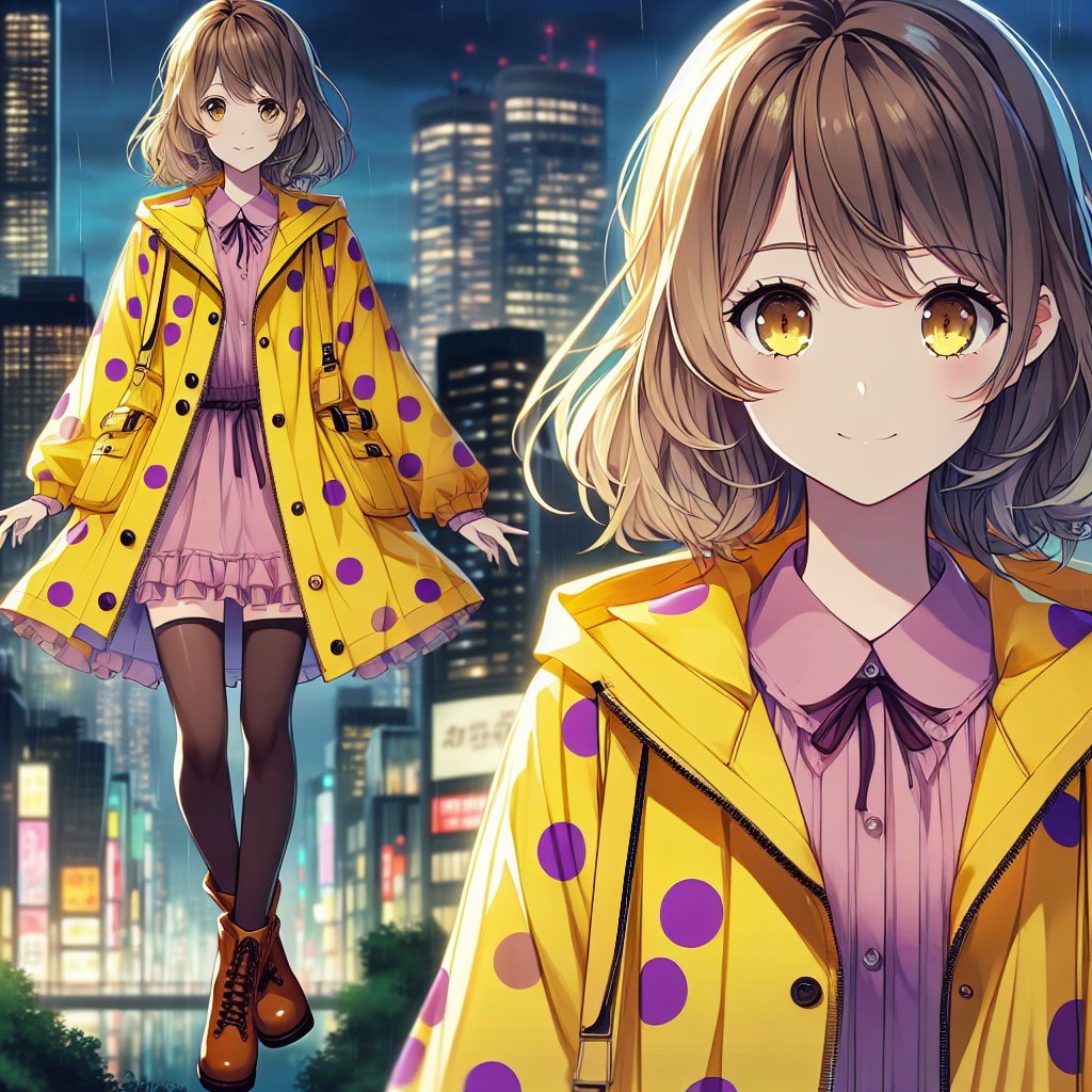 Anime Girl With Yellow Raincoat: Anime Fanart