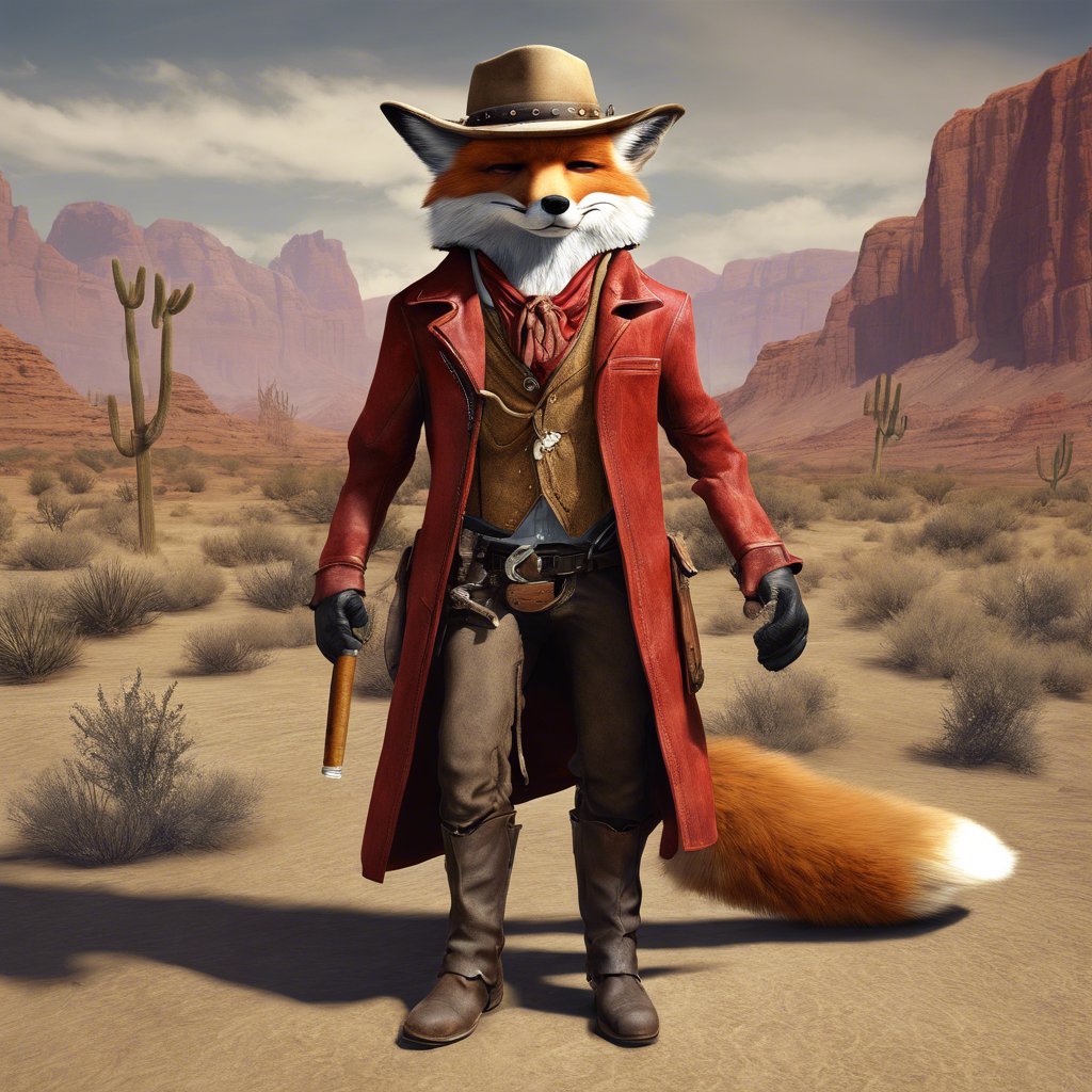 Anthropomorphic, Wild West, desert, revolver, red Fanart