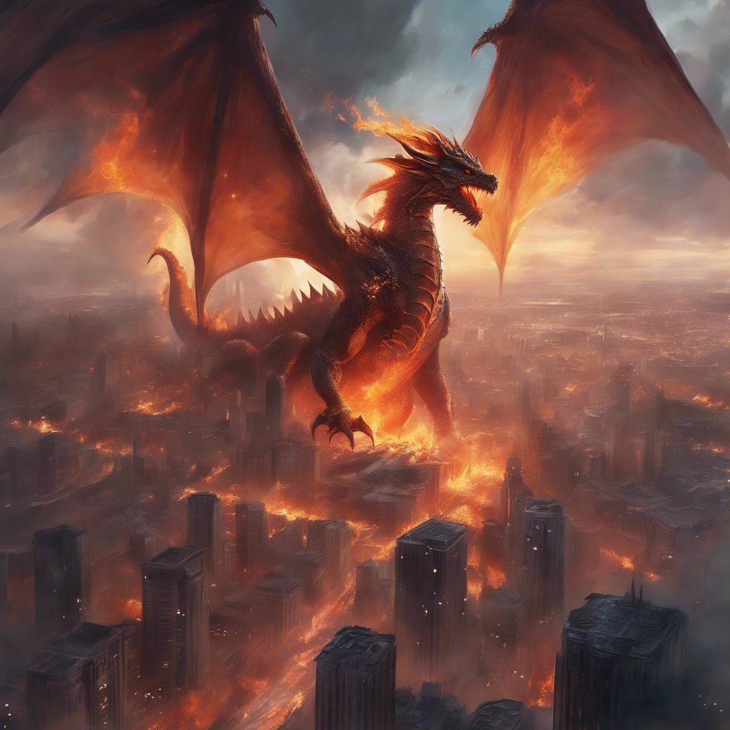 A giant dragon burning a city | Fanart