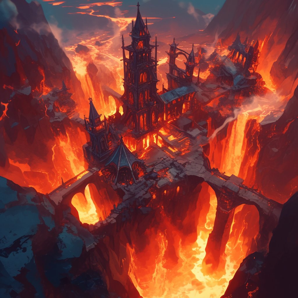 Volcanic fortress with rivers of lava, Fanart