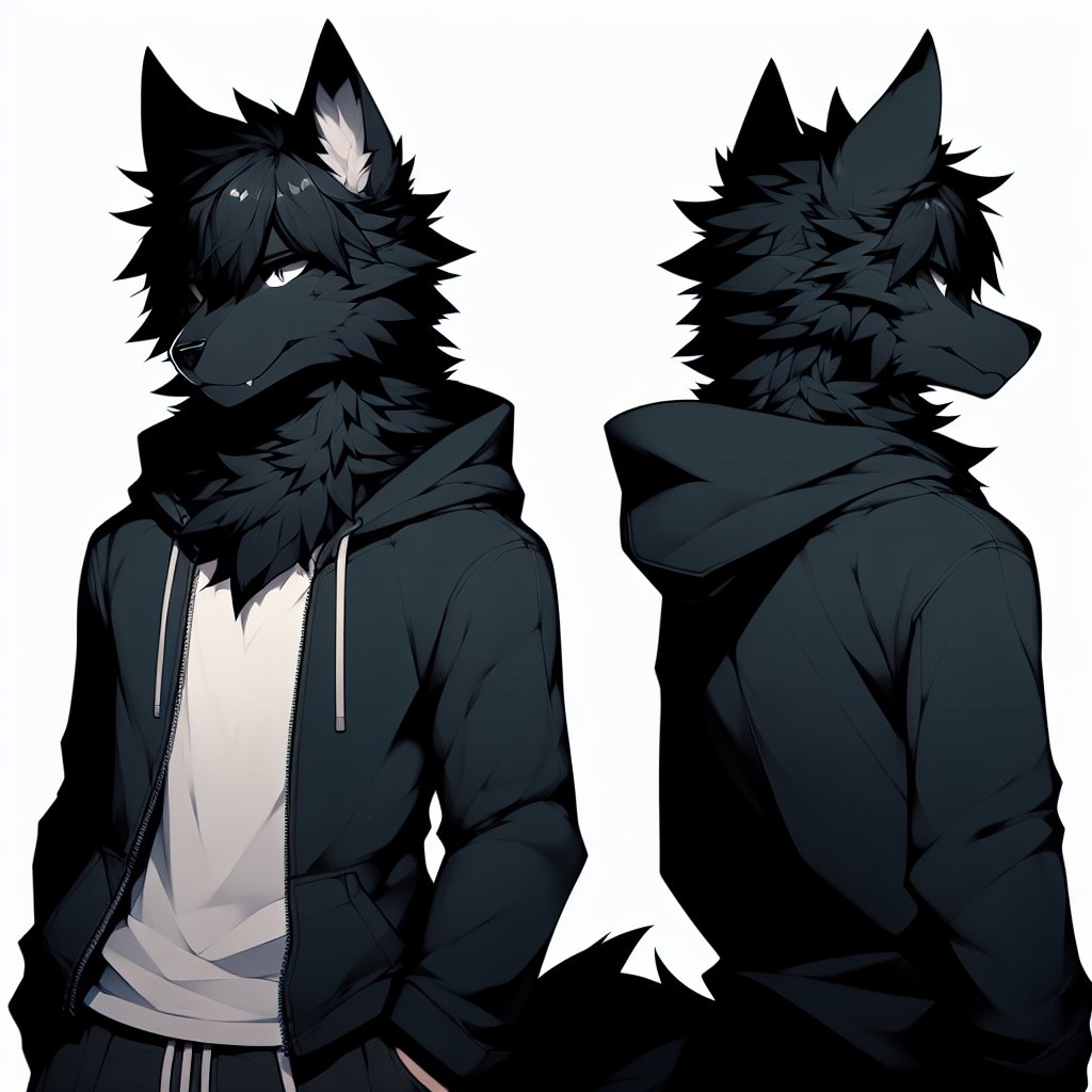 A fully black wolf with big Fanart