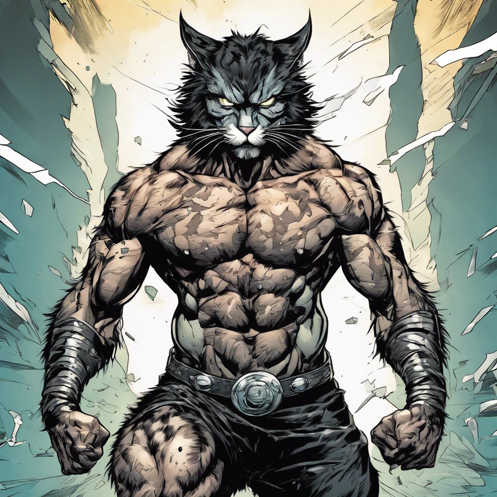 Powerful shirtless muscular male humanoid feline Fanart